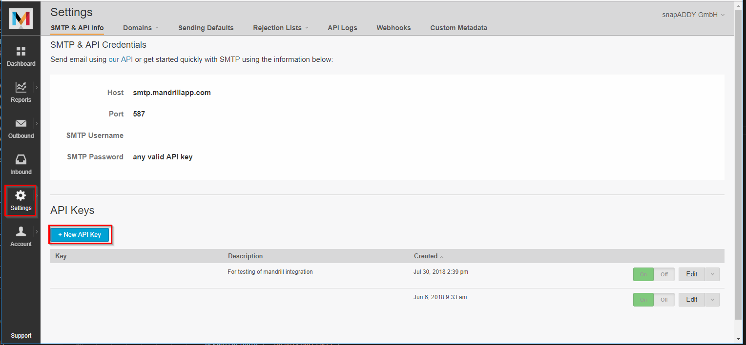Mandrill API key and template name Mandrill API key and template name